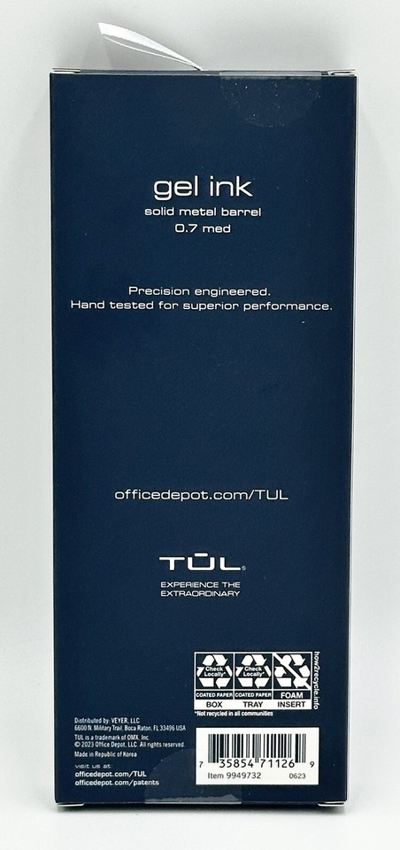 TUL fine solid Gel Pen, 2 Refills(Blue & Black), Med Point, 0.7mm, Teal ...