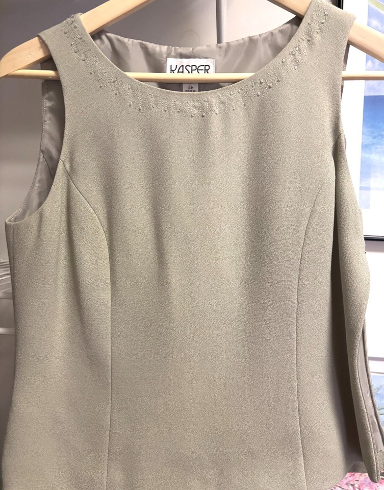 Kasper Petite size 4P Light Gree/Gray 3- suit dress with Jacket vest ...