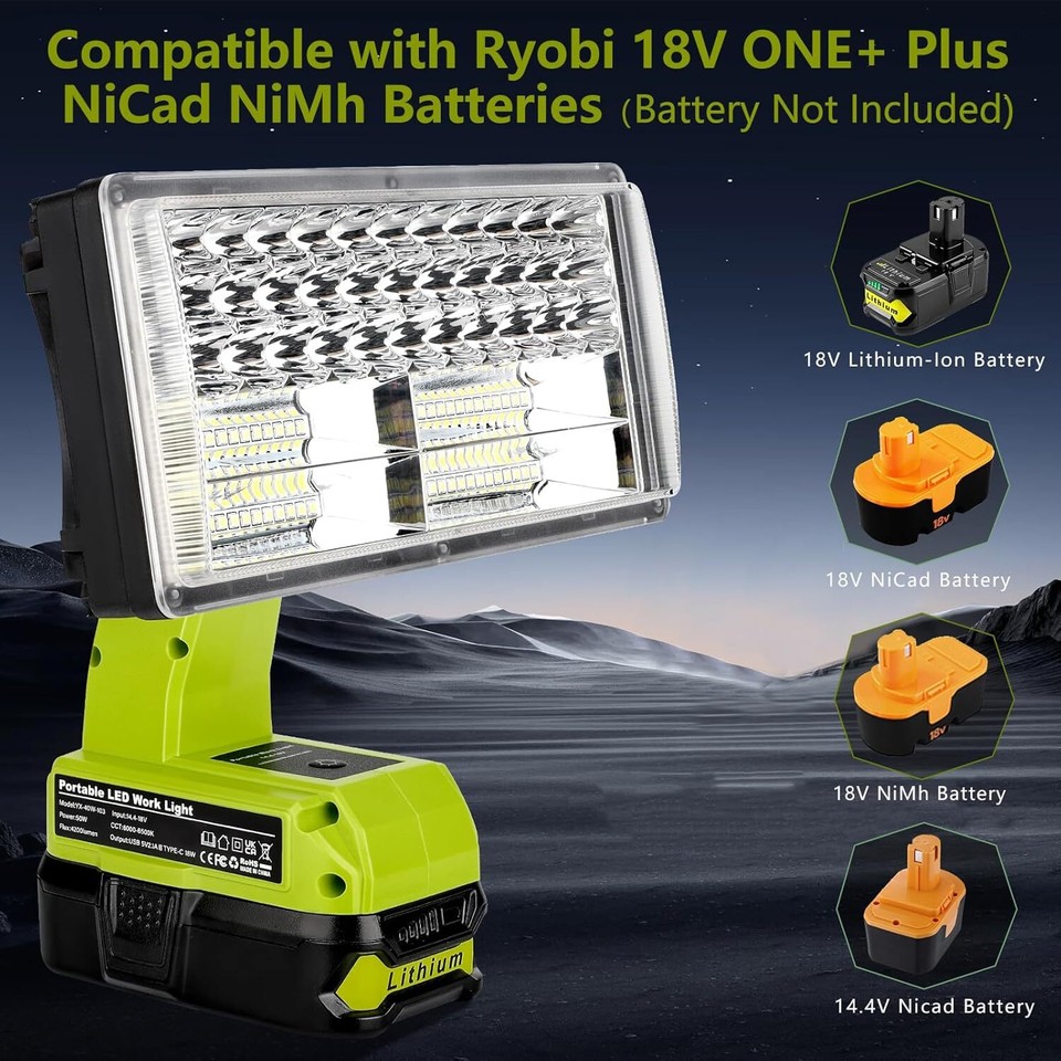 4200LM Flashlight Cordless Led Work Light Floodlight Spotlight for ...