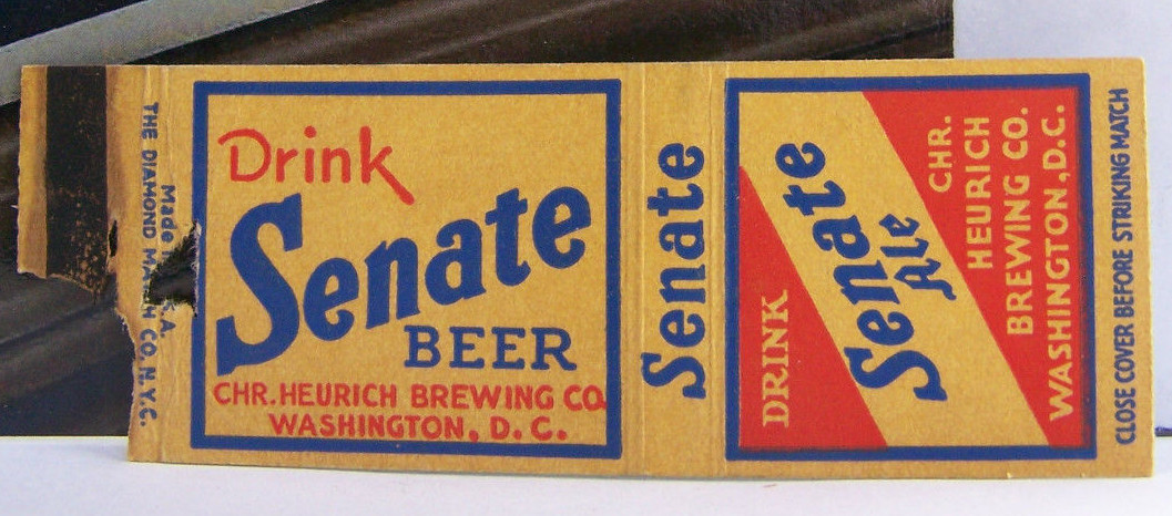 Rare Vintage Matchbook Cover V1 Washington DC Drink Senate Beer Brewing ...