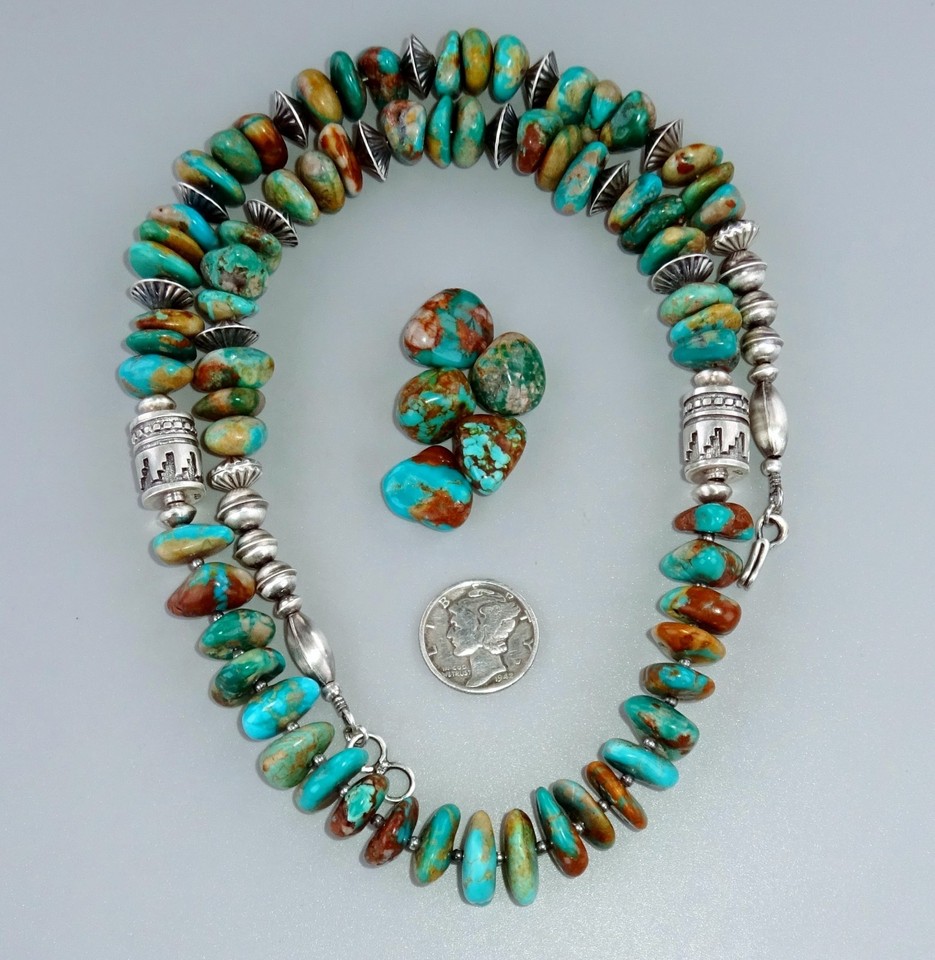 Nevada FOX MINE Turquoise Necklace Navajo Pearl BOULDER Vintage Nugget ...