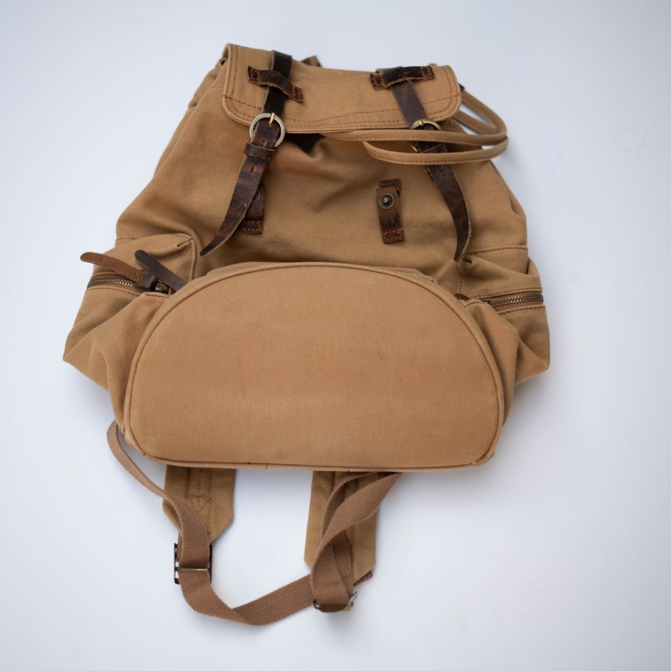 Augur Jans Canvas Leather Backpack Beige Brown Hiking Rucksack ...