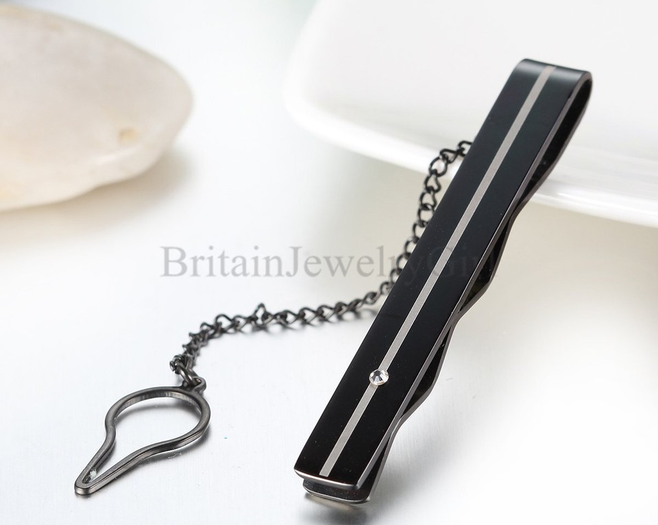 7mm Rhinestones Wavy Stainless Steel Slide Tie Clip Clasp Bar Pin Chain ...