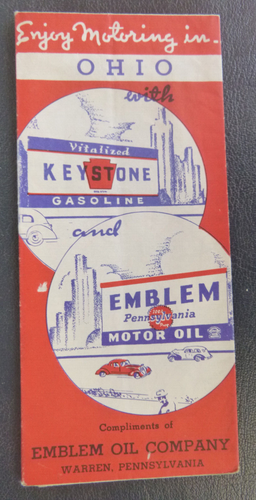 1930's Ohio road map Keystone Emblem oil gas Warren Pennsylvania MWM | eBay