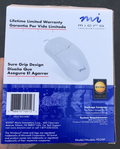 Micro Innovations Two Button Mouse Contour Hand With PS/2 Connection ...