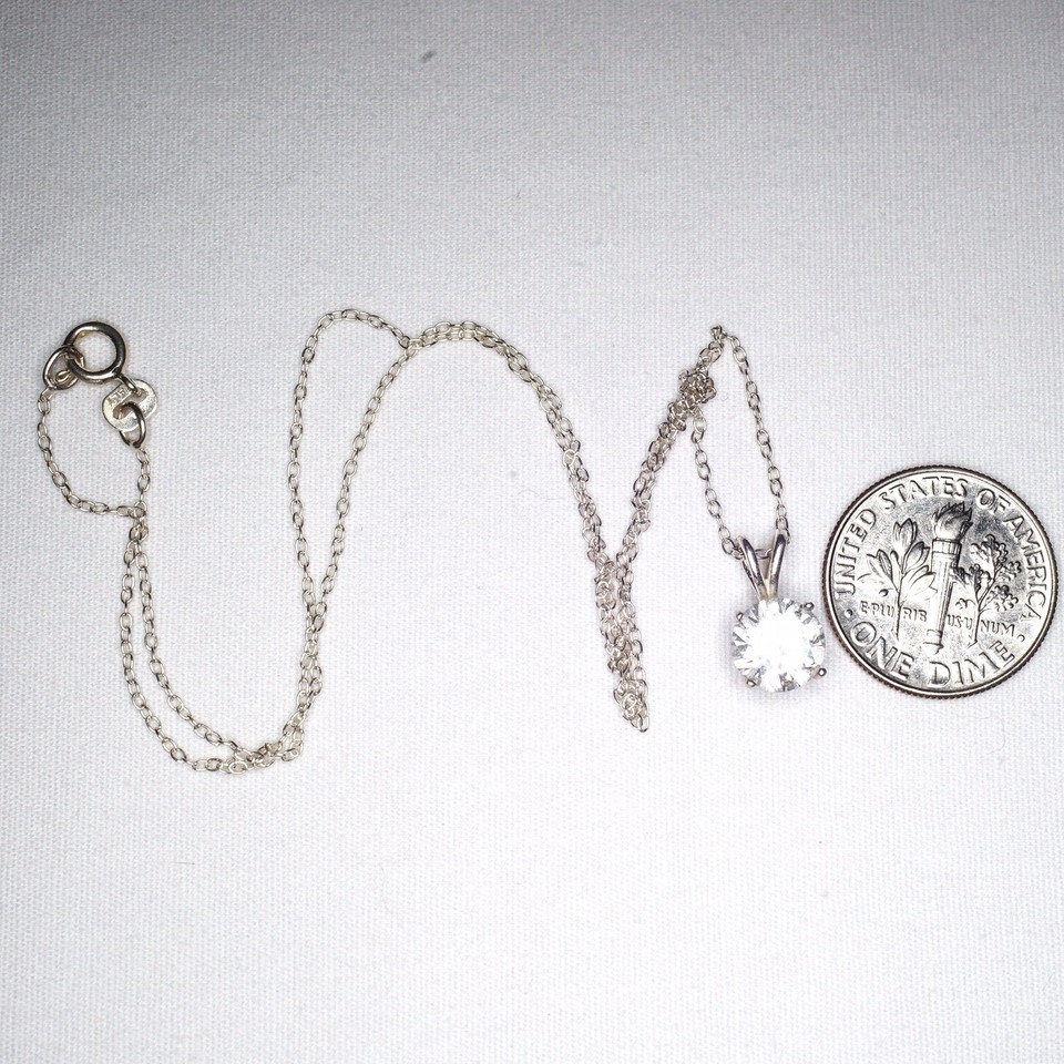 Sterling Silver Clear CZ Pendant On 16.25” Sterling Cable Chain ...