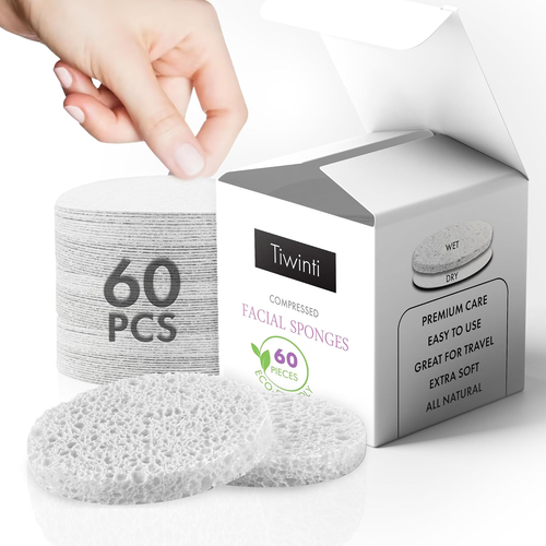 60 Count Compressed Facial Sponges - Natural Wood Pulp round ...