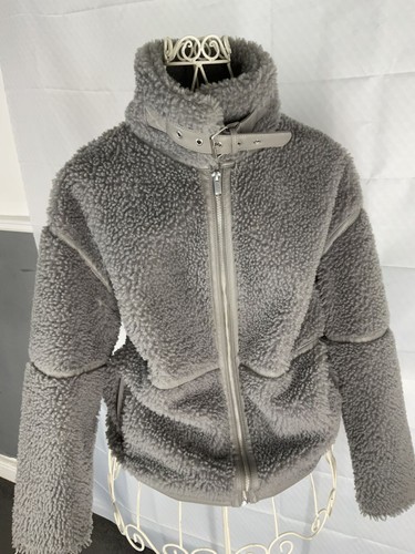 M&S Grey Fleece Borg Aviator Faux Suede Jacket - Size 12 Relaxed Fit ...