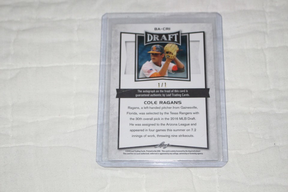 COLE RAGANS 2016 LEAF METAL AUTOGRAPH GOLD REFRACTOR #1/1 RANGERS ...