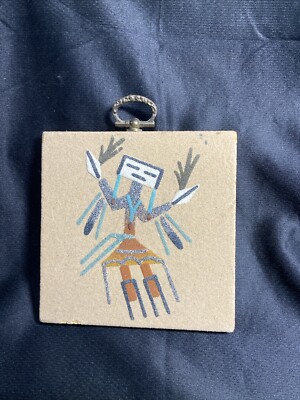 Signed E. Yazzie Native American Navajo Sand Painting Yei Dancer 4”x4 ...