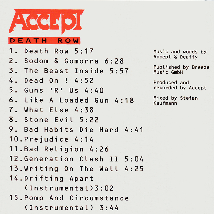 Accept ~ Death Row (1994) CD 2013 Music On CD Netherlands •• NEW •• | eBay