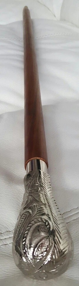 Antique Silver Handle Walking Cane – Handcrafted Wooden Stick with ...