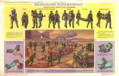 Soviet Russian Civil Defense Poster EVACUATION OF WOUNDED, FIRST AID ...