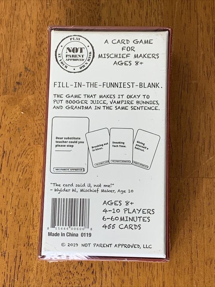 Not Parent Approved Card Game for Mischief Makers Age 8+ 4-10 Players ...