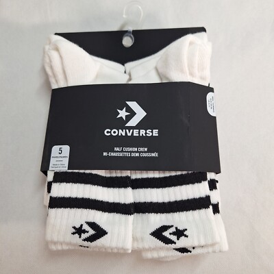 5 Pairs Converse Half Cushion Crew White Socks UK Size 6-11 Brand New ...