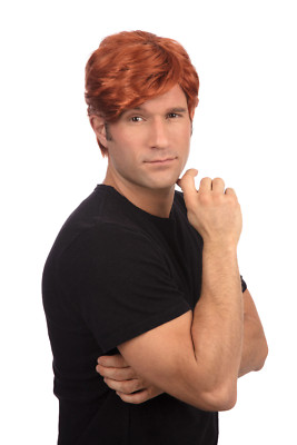 Mens Short Side Parting Wig Ginger Red Popstar Mens Fancy Dress Costume ...