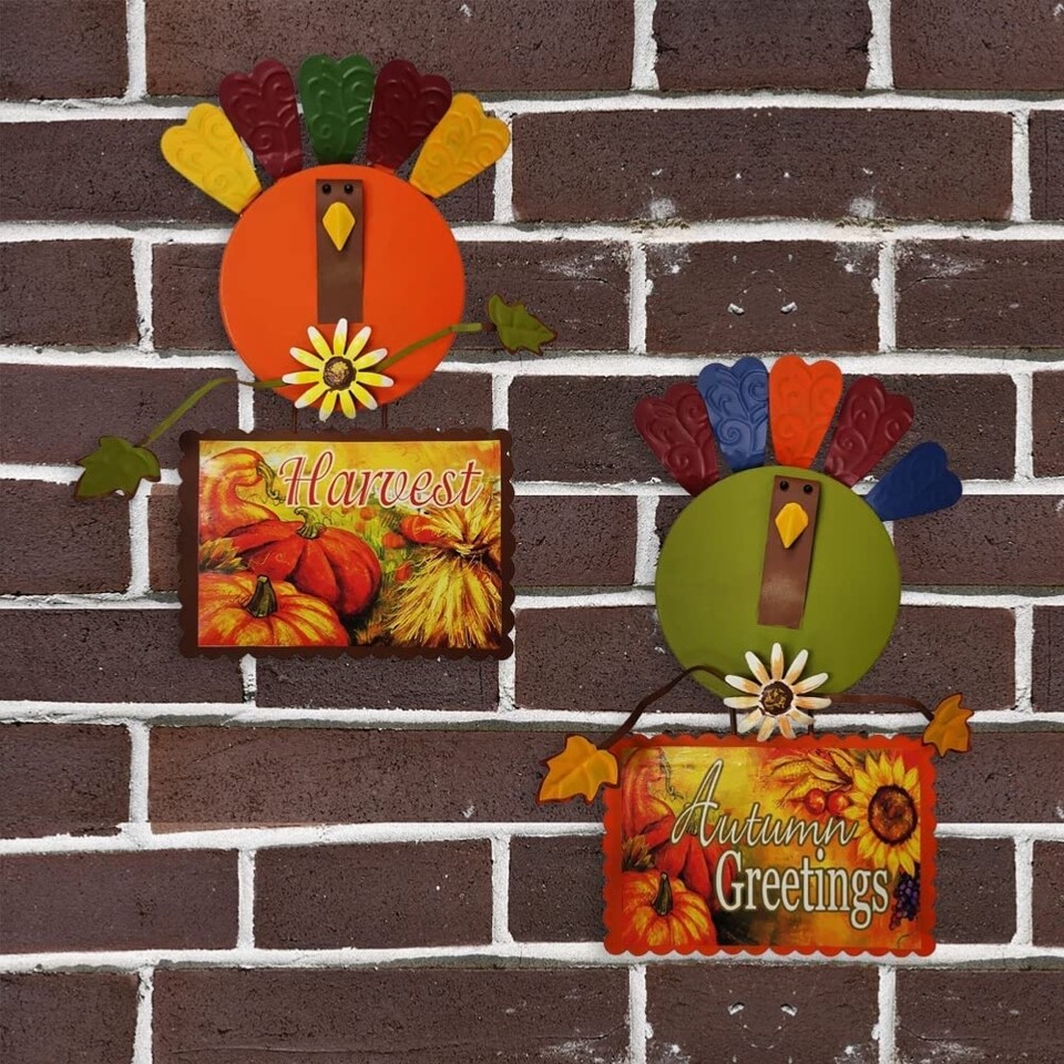 Thanksgiving Metal Turkey Hanging Door Sign Wall Decor Turkey Welcome ...