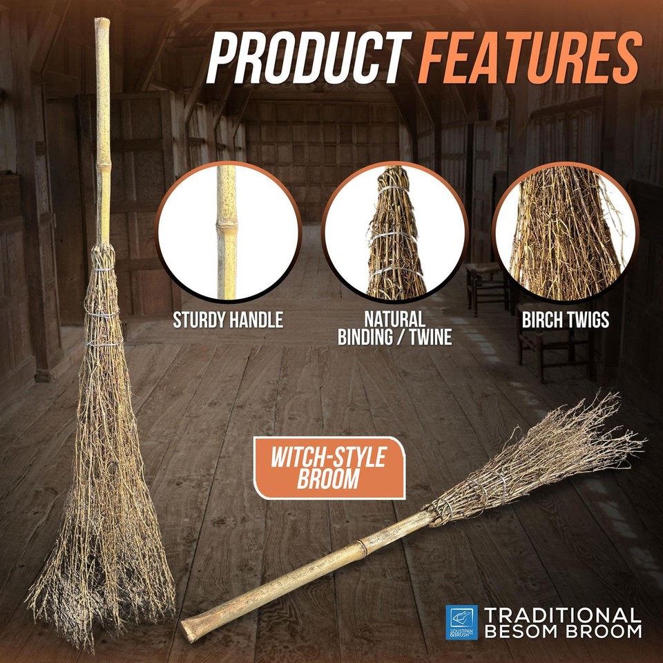 TRADITIONAL BESOM BROOM WITCHES BROOMSTICK GARDEN CORN LEAF SWEEPING ...