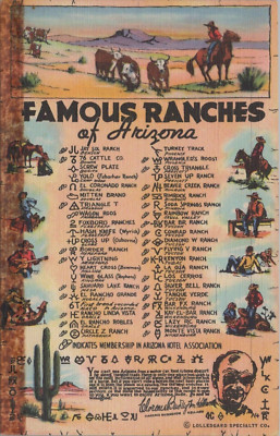 Arizona Famous Ranches Horses Cows Cactus Curteich Linen Postcard | eBay