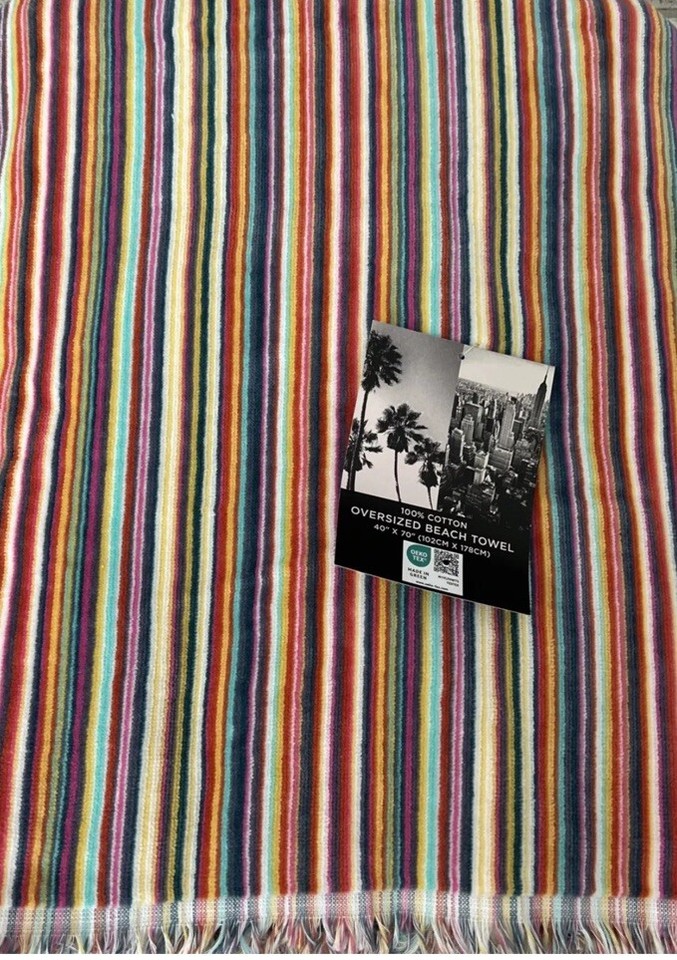 Rachel Zoe Striped Rainbow Multicolored Fringe Oversized Beach Towel ...