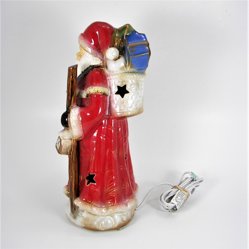 Santa Claus Christmas Light Figural Holiday Lamp Star Cutouts Ceramic ...