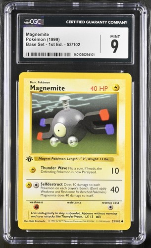 Magnemite 1st Edition - CGC 9 MINT - 1999 Pokemon Base Set - SHADOWLESS ...