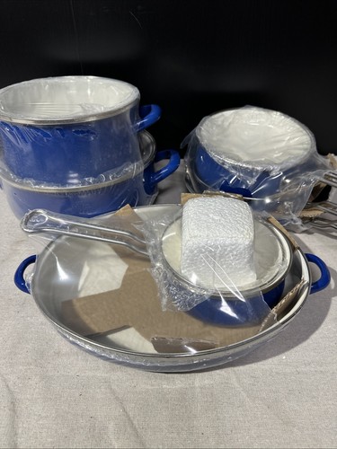 Set Of 11 Vintage Vitrex Gourmet Blue Enamelware Made In Spain Open Box ...