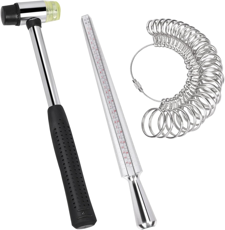 3Pcs Ring Sizer Measuring Tool Set Including Ring Mandrel Metal Ring ...