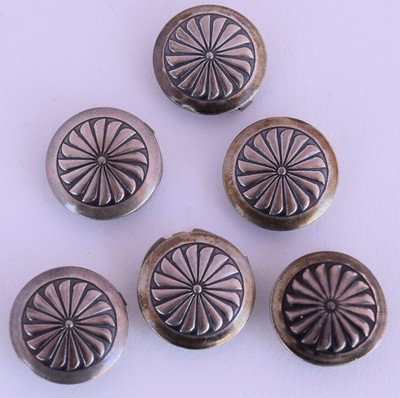 Vintage Sterling Silver round Button Covers southwest concho design 6 ...