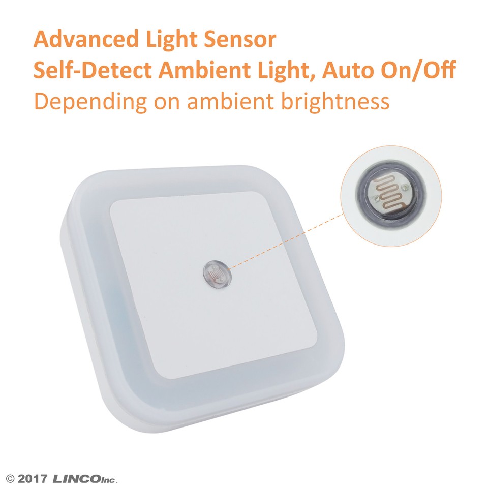 LINCO LED Plug Night Light Wall Lamp With Dusk to Smart Sensor, Pack of ...