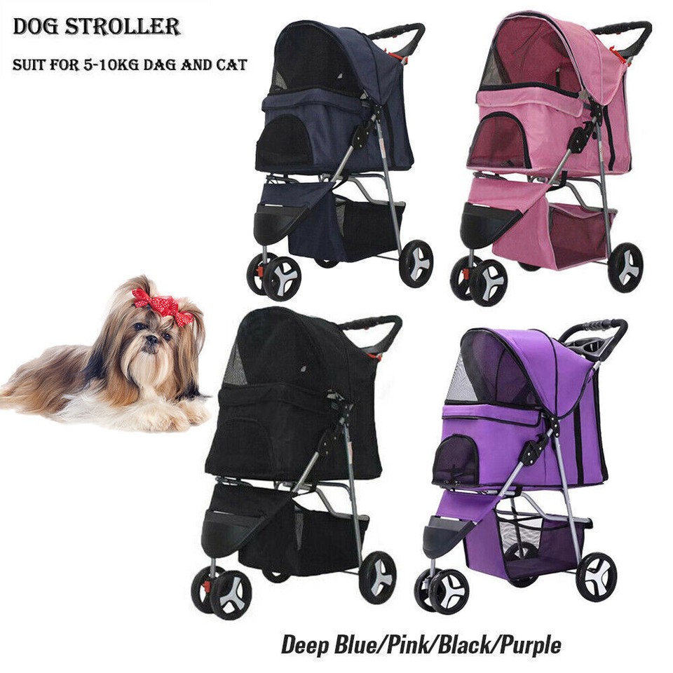 3/4 Wheels Foldable Pet Stroller Puppy Stroller with Storage Basket ...