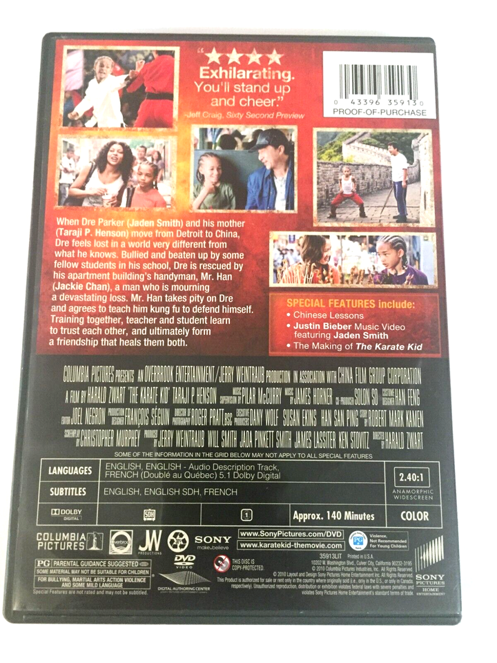 The Karate Kid Jaden Smith Jackie Chan DVD Ships Free Same Day With ...