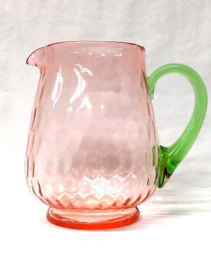 WATERMELON DEPRESSION GLASS PITCHER PINK DIAMOND OPTIC VASELINE GREEN ...