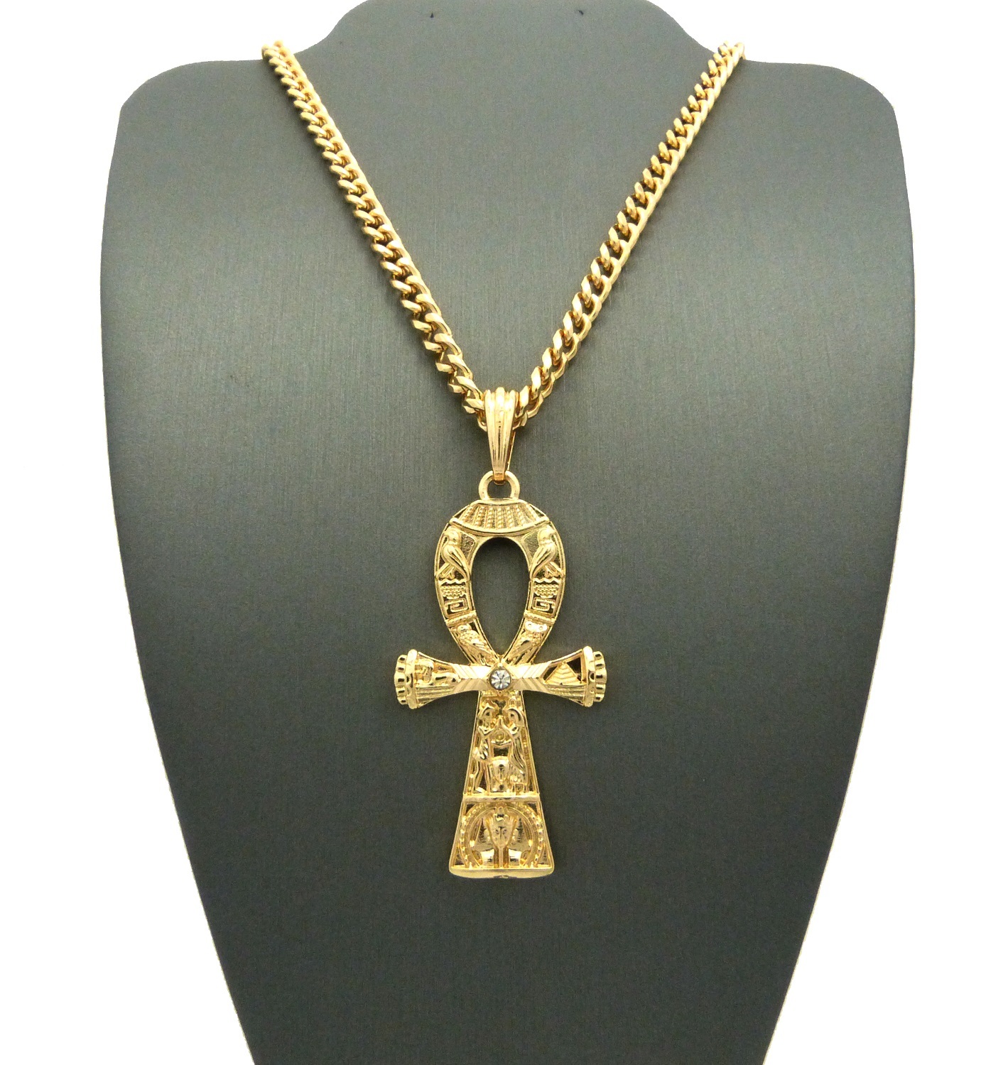 NEW ANKH CROSS PENDANT &5mm/24" CUBAN LINK CHAIN HIP HOP NECKLACE ...