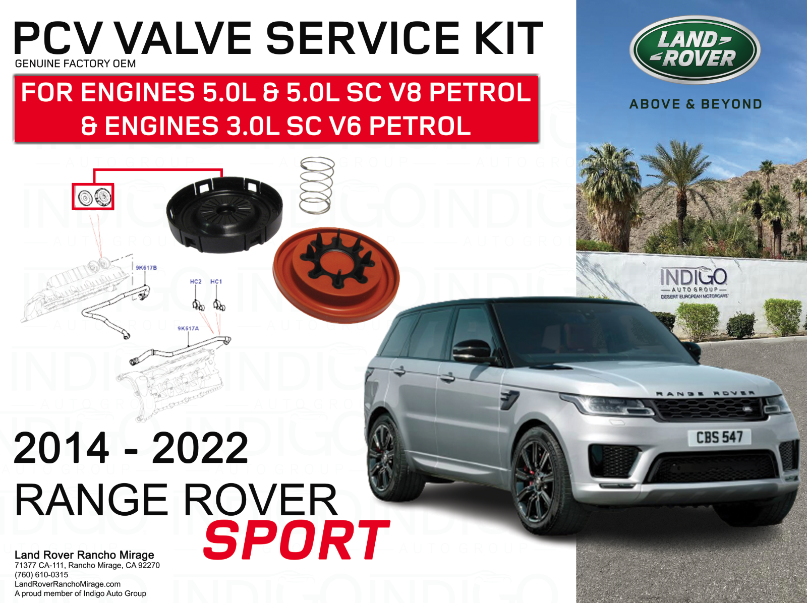 RANGE ROVER SPORT PVC VALVE SERVICE KIT 5.0L & 5.0L SC & 3.0L SC SSPORT ...