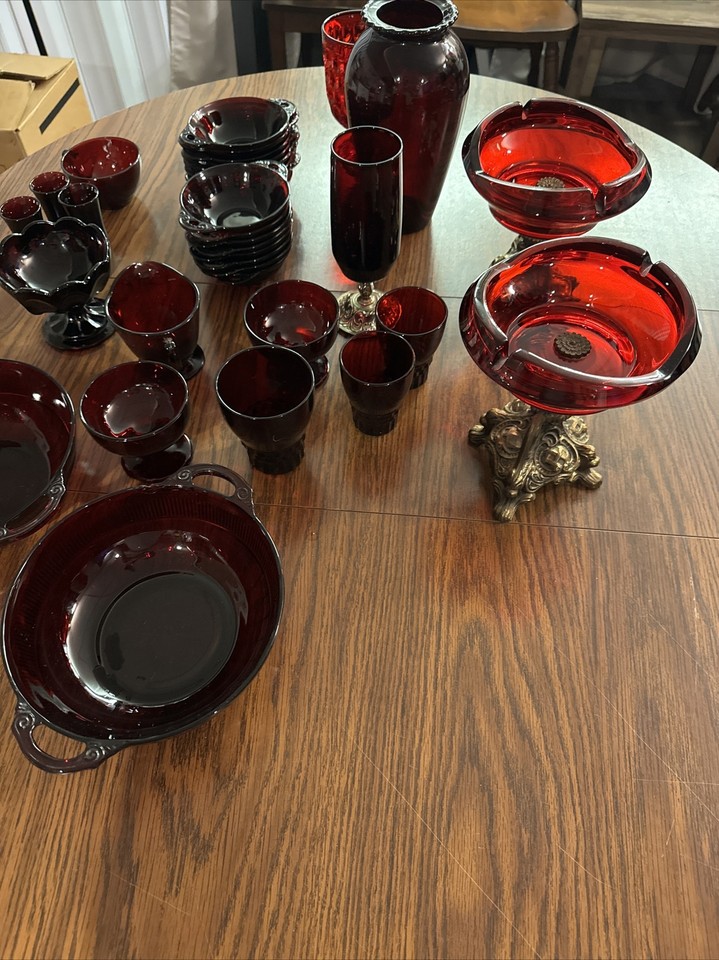 35 Piece Ruby Red Depression Glassware Set | eBay