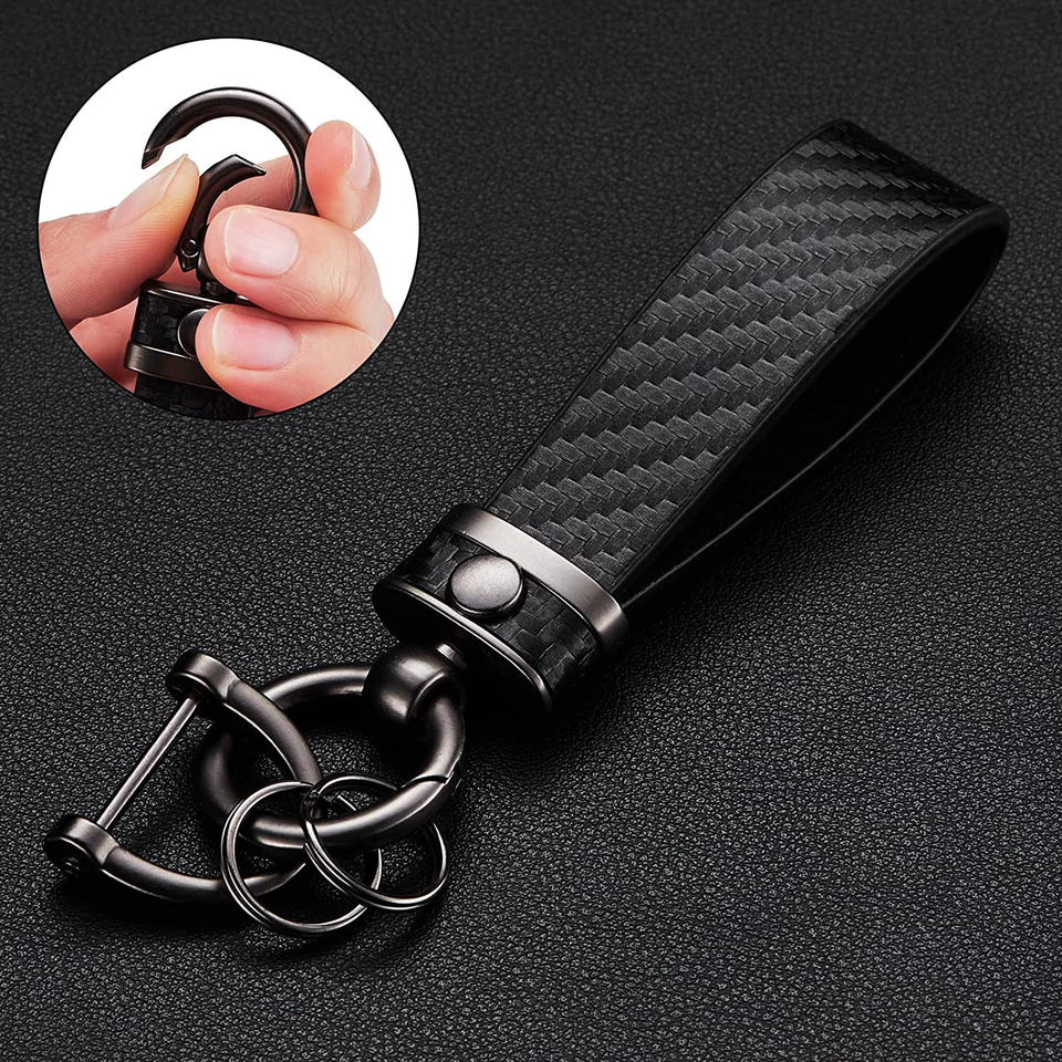 Carbon Fiber Style Car Keychain Microfiber Leather Key Chain, Universal ...