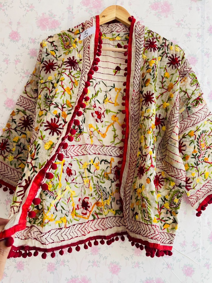 Women's Cardigan Jacket Floral Hand Embroidery Short Kimono Robe Boho ...