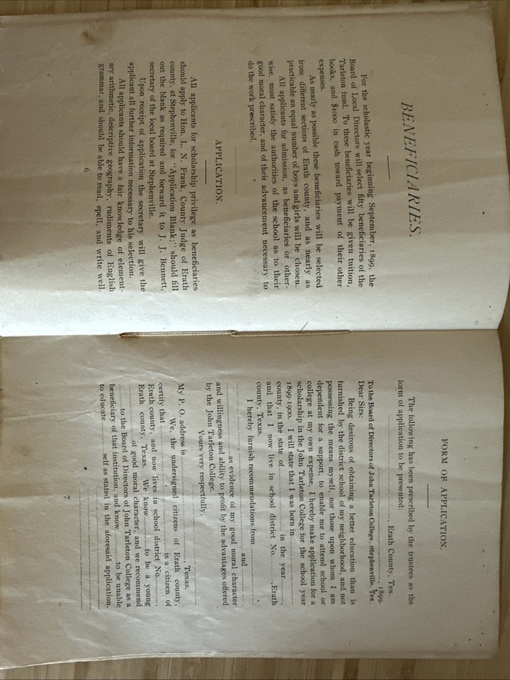 John Tarleton College Prospectus, Session 1899-1900, Stephenville, Texas | eBay