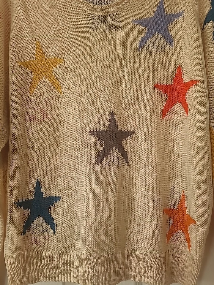 BLANK PAIGE Women's Light Knit Loose Fit Sweater Red White Blue Star ...