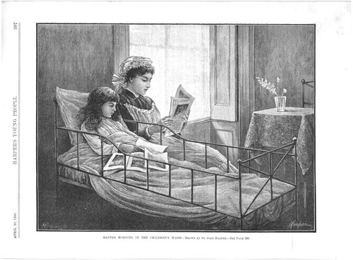 EASTER MORNING IN CHILDREN'S WARD.VTG 1886 11" x 8" HARPER'S ENGRAVING ...