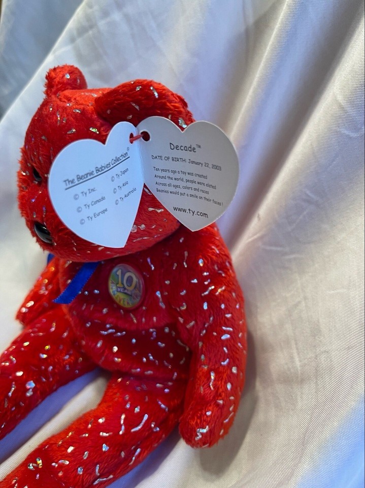 TY Beanie Baby Babies DECADE Red Version 10 Year Anniversary The Teddy ...