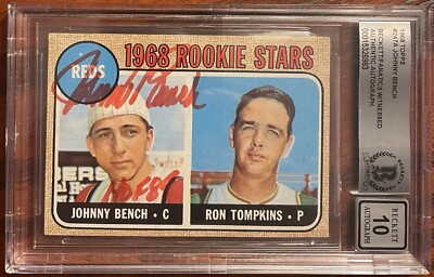 1968 TOPPS #247 Johnny Bench HOF Rookie Card Authentic Autograph Grade ...