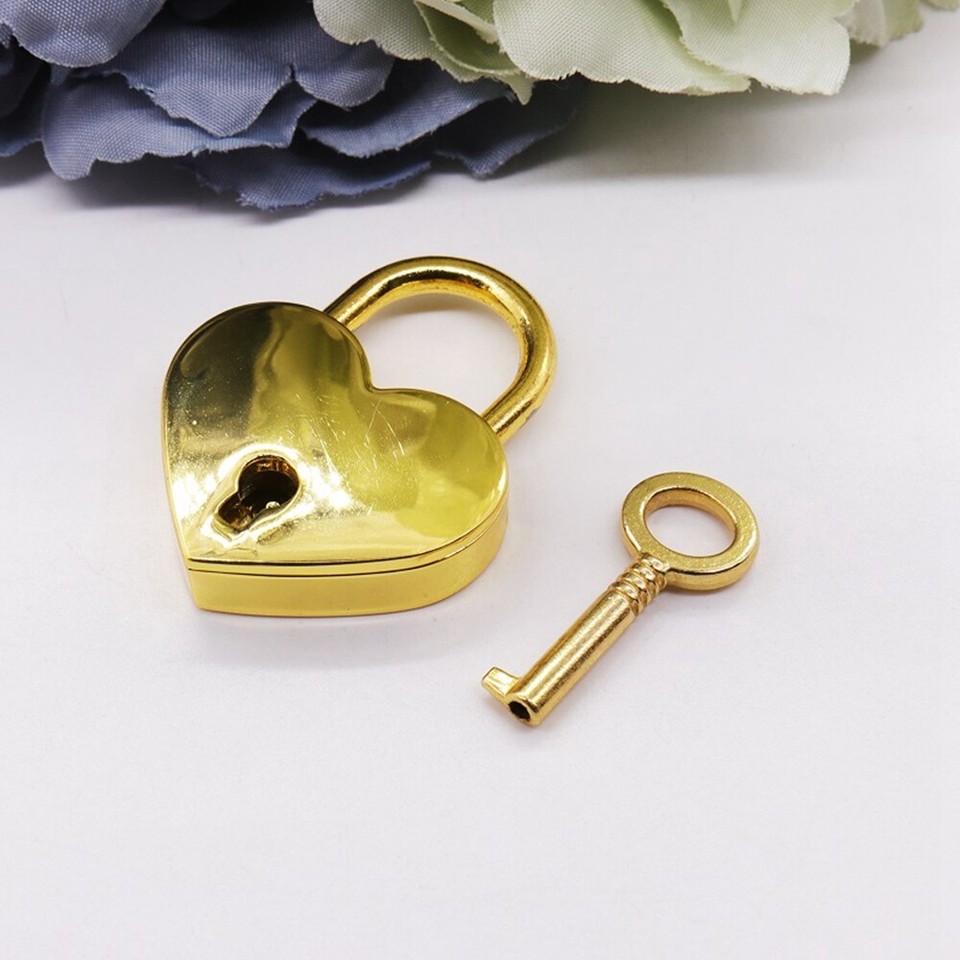 Heart Shape Padlock with Key Small Mini Lock with Key Jewelry Box Diary ...