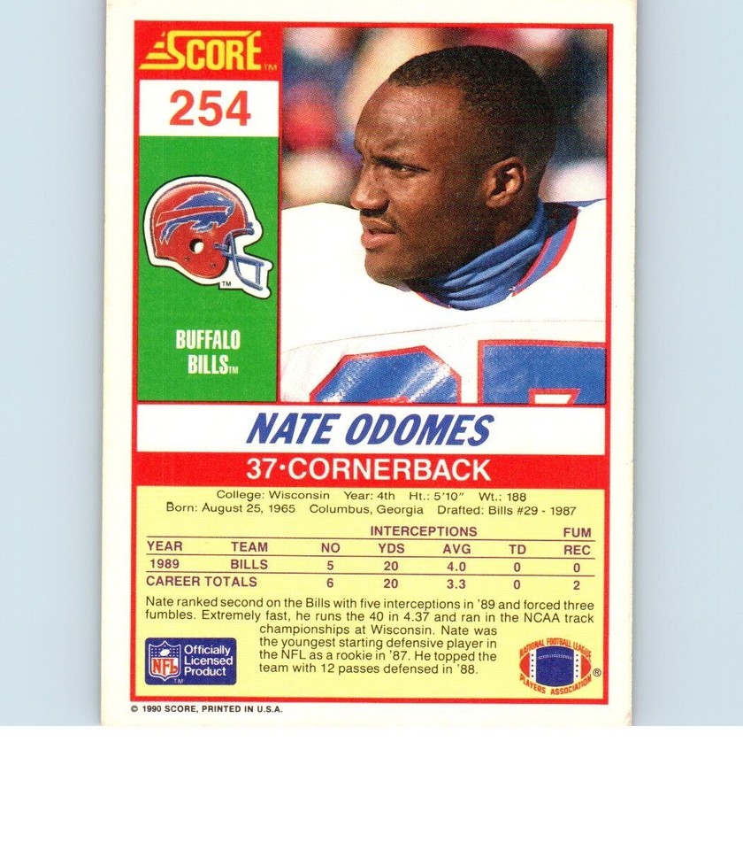 Nate Odomes 254 Bills 1990 Score NFL Football Trading Card | eBay