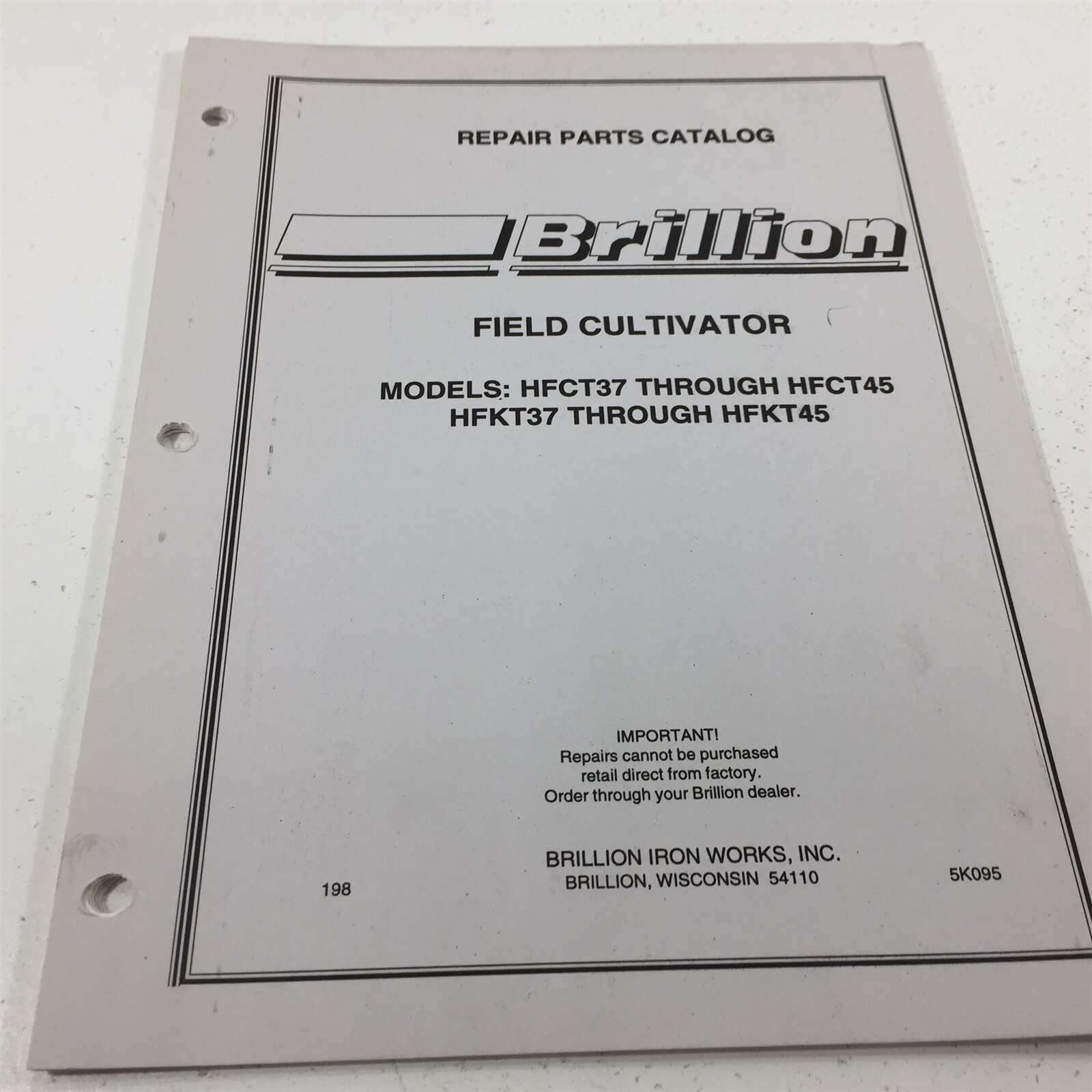 Genuine Brillion HFCT37-HFCT45 HFKT37 Field Cultivator Parts Catalog ...