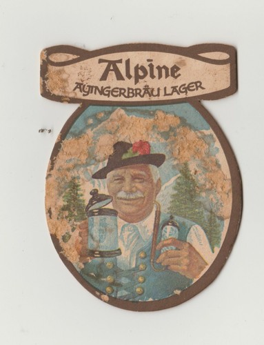 Vintage ALPINE LAGER Ayinger Brau Beer 3x4.25 Advertising Coaster VG 4. ...