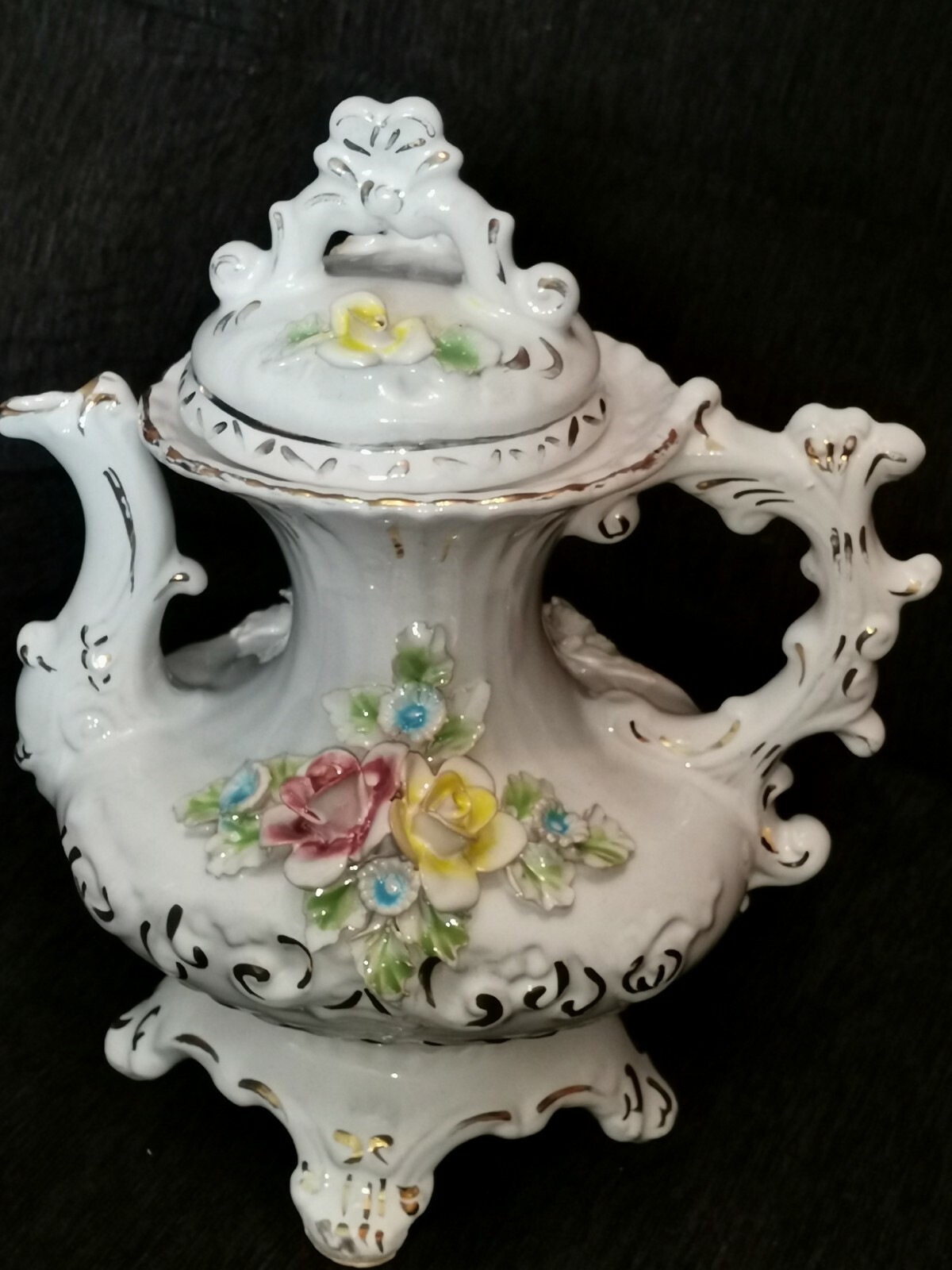 Rare Old Russian Majolica Teapot Large,Handmade with Roses and Daisies ...