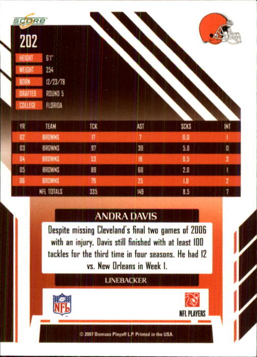 2007 Score #202 Andra Davis | eBay