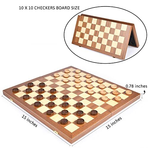 15inch Checkers Folding Wooden Game Set, 100 Square Checkerboard ...